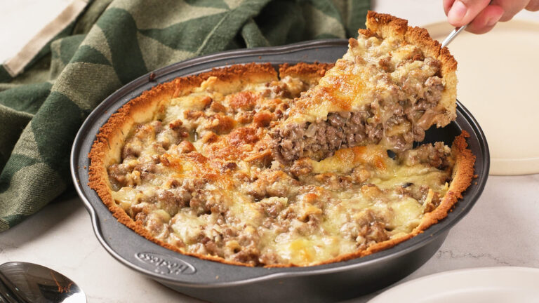 Cheesy Keto Meat Pie with Coconut Flour Crust